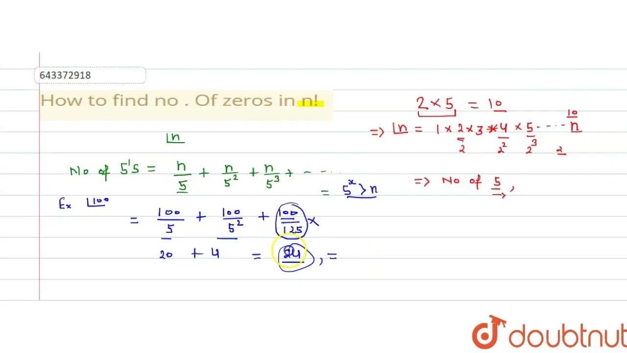 How to find no . Of zeros in n!