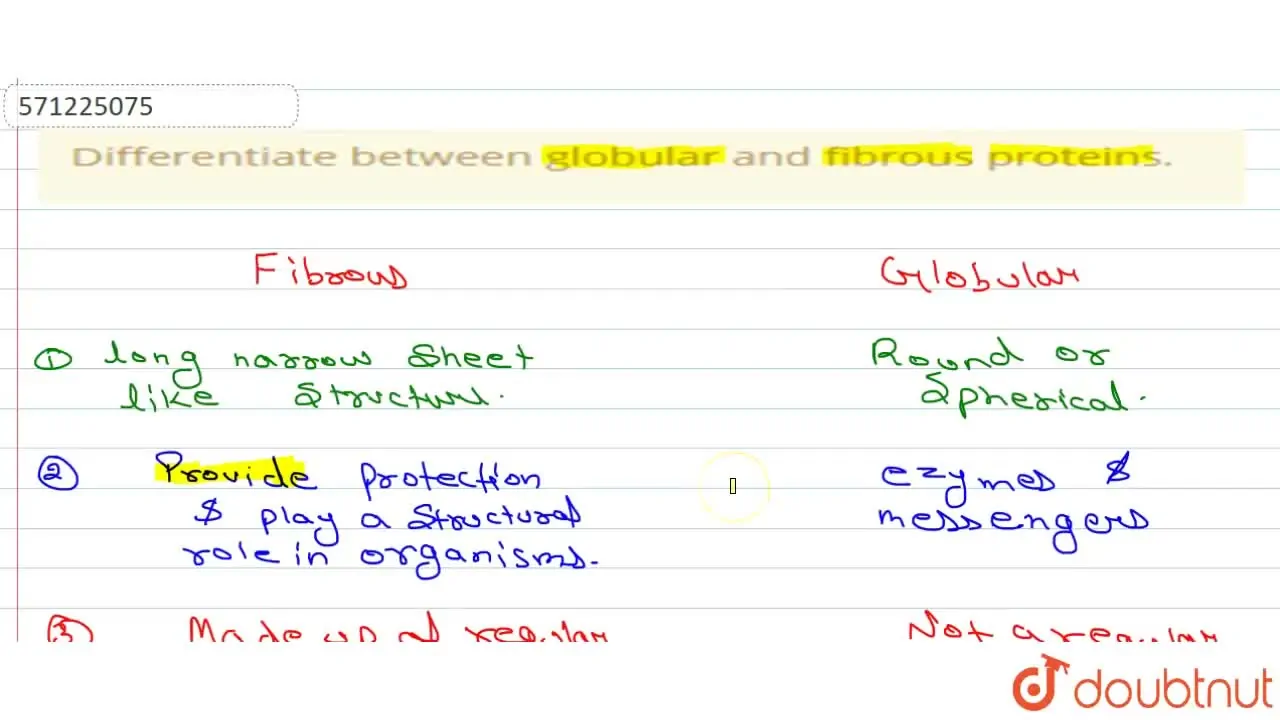 Differentiate between globular and fibrous proteins.