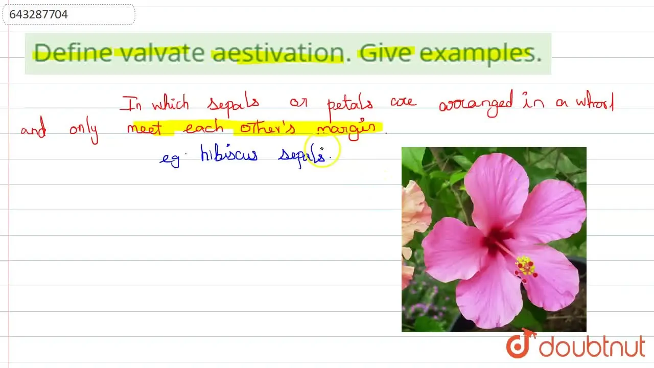 [Tamil Solution] Define valvate aestivation. Give examples.