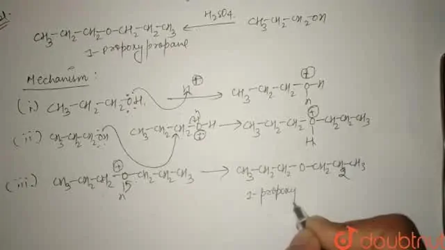 How is 1-propoxypropane synthesised from propan-1-ol? Write mechanism