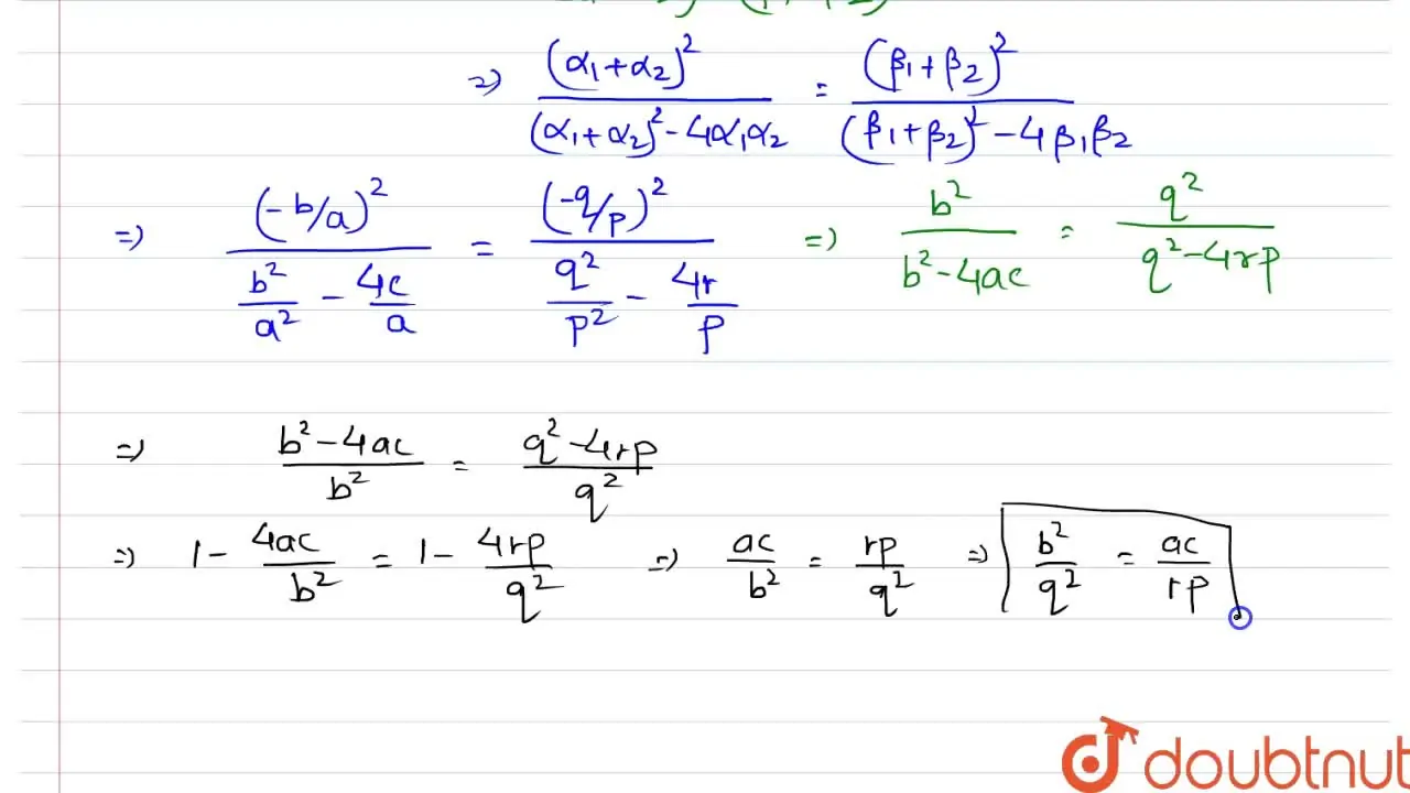 Let alpha1,alpha2 and beta1, beta2 be the roots of the equation ax^2+b