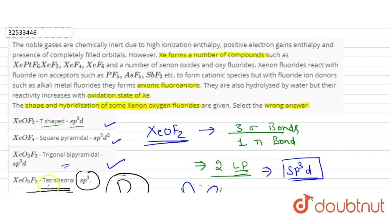 The noble gases are chemically inert due to high ionization enthalpy,