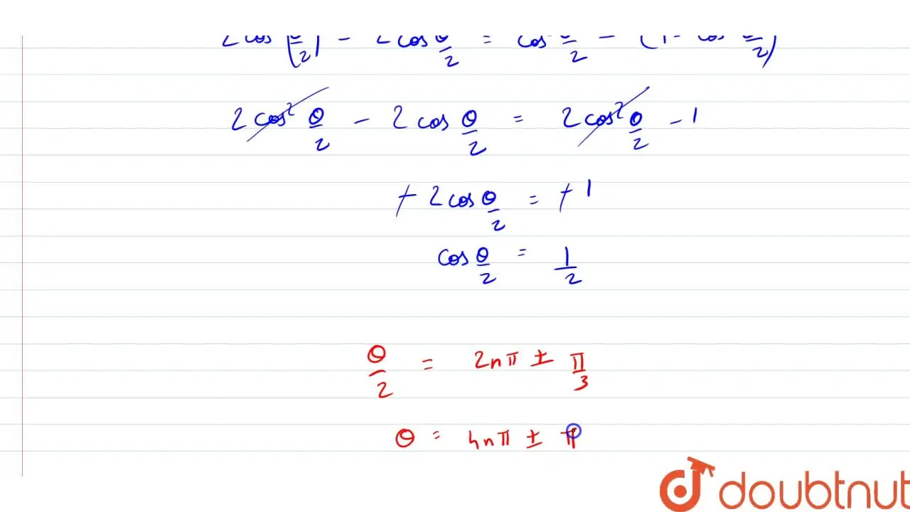[Gujrati] Solve the equation cot((theta )/(2))-"cosec"((theta)/2)=cot