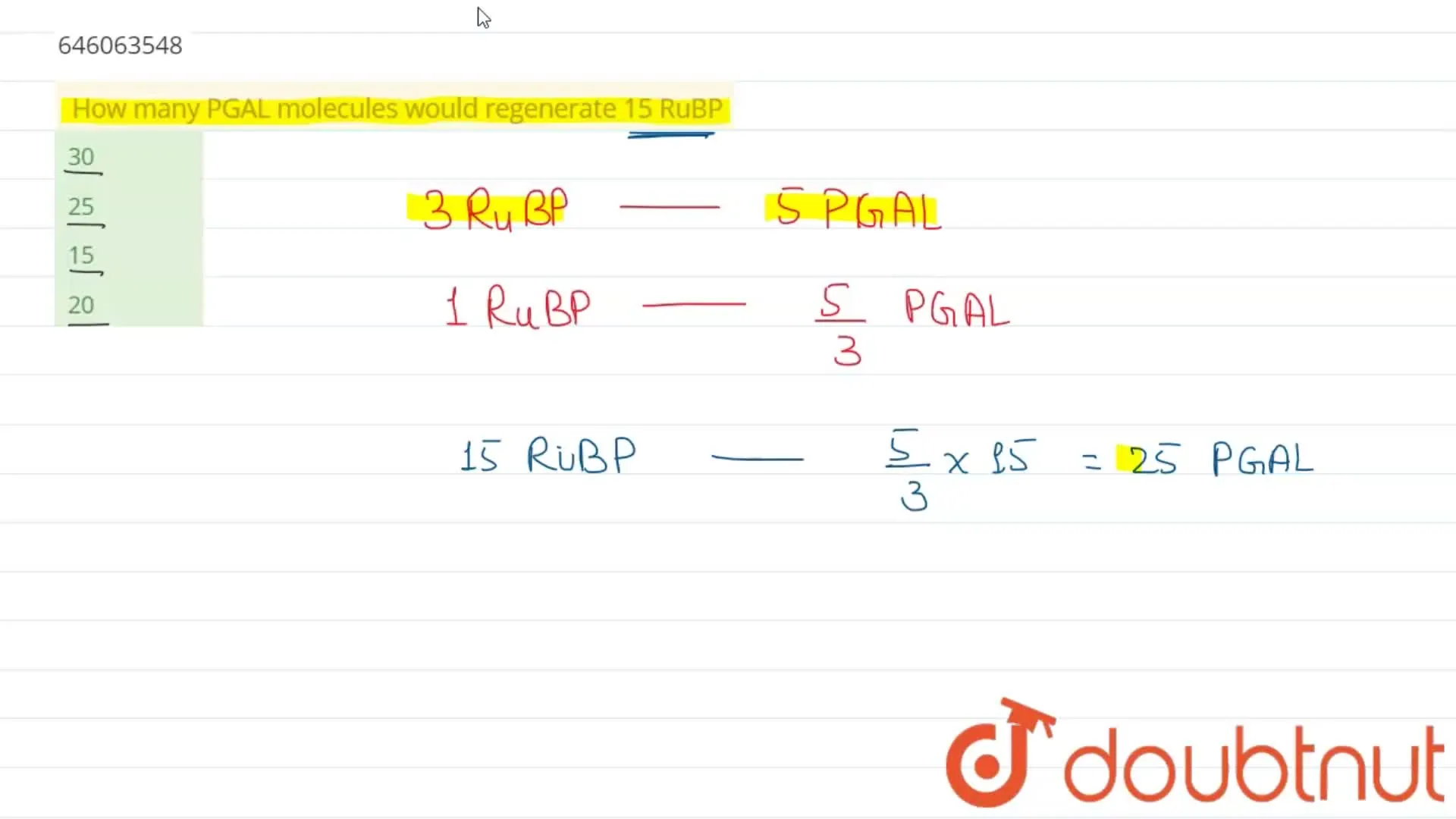 How many PGAL molecules would regenerate 15 RuBP