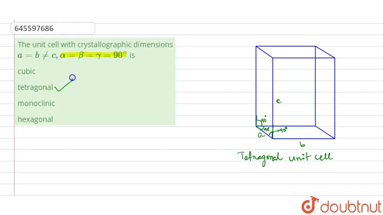 [Odia] The unit cell with crystallographic dimensions a=b ne c, alpha=