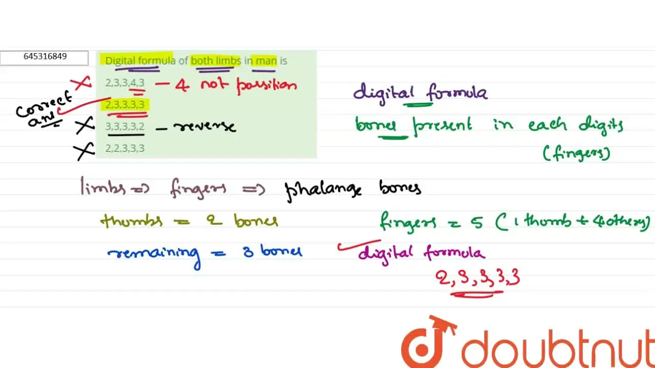 [Kannada Solution] Digital formula of both limbs in man is