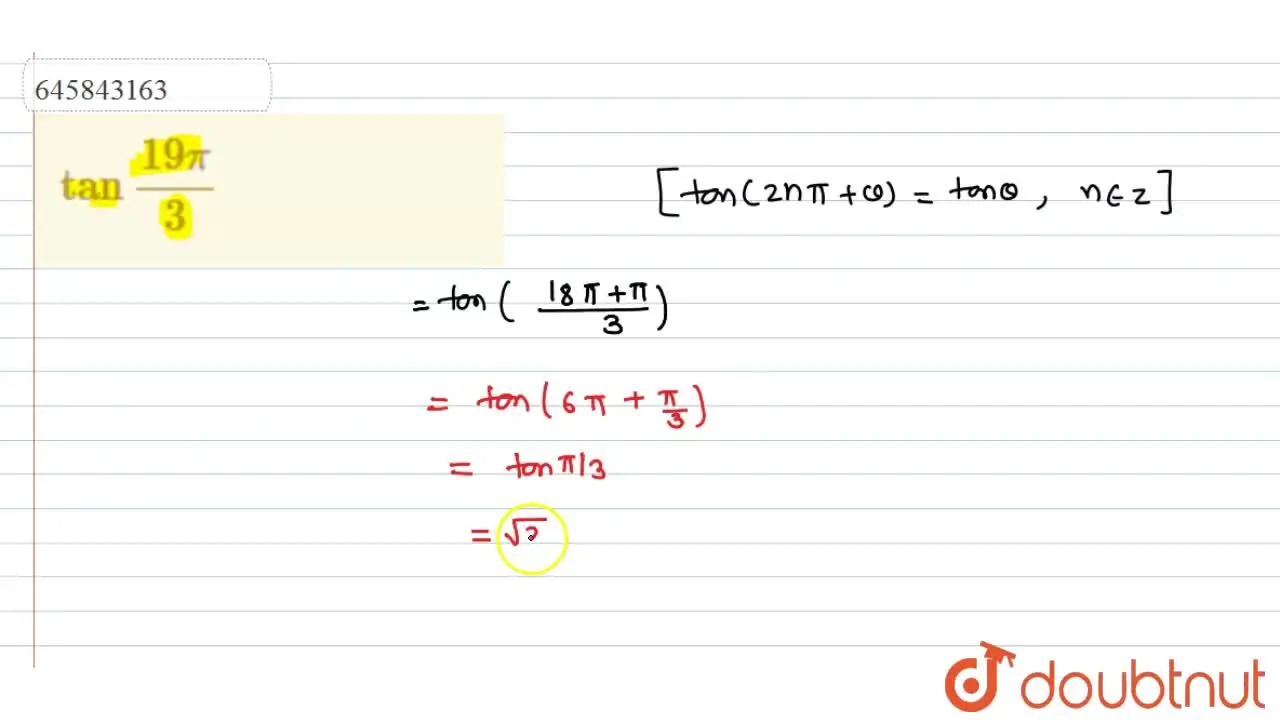 [Gujrati] tan""(19pi)/(3)
