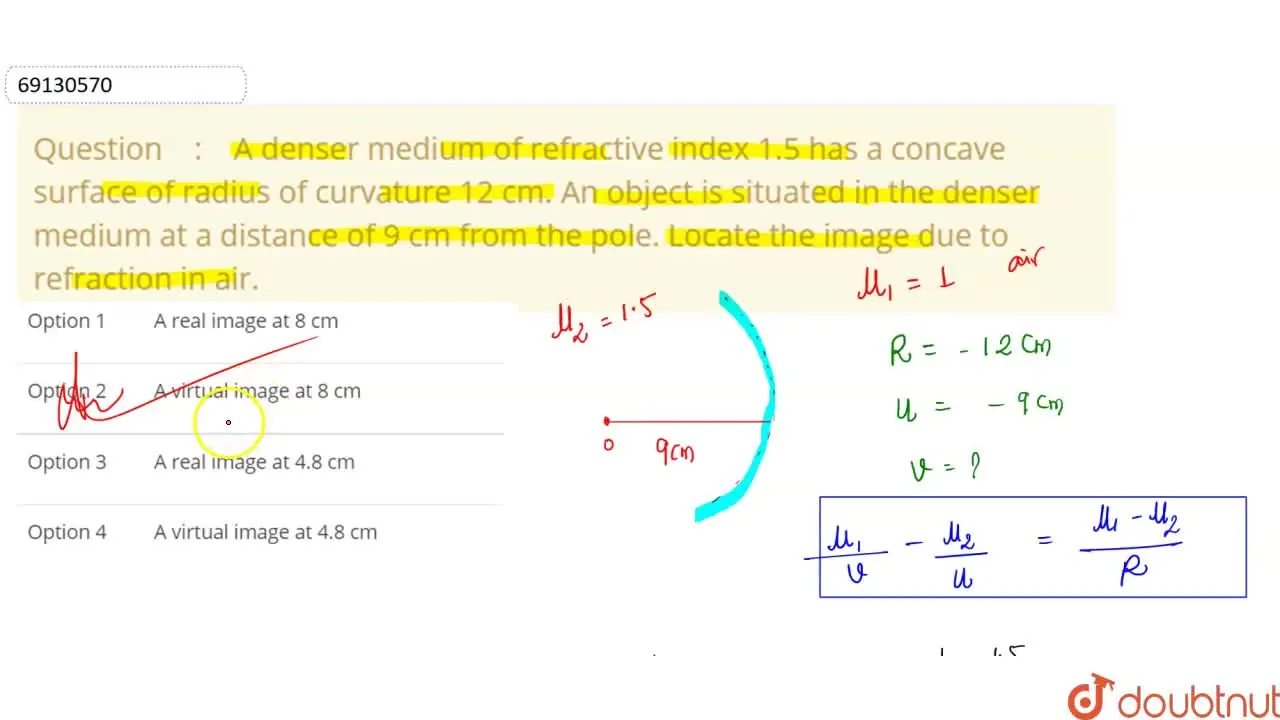A denser medium of refractive index 1.5 has a concave surface of radiu