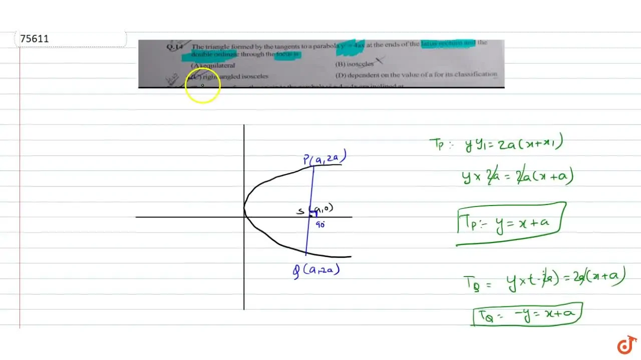The triangle formed by the tangents to a parabola y^2= 4ax at the end