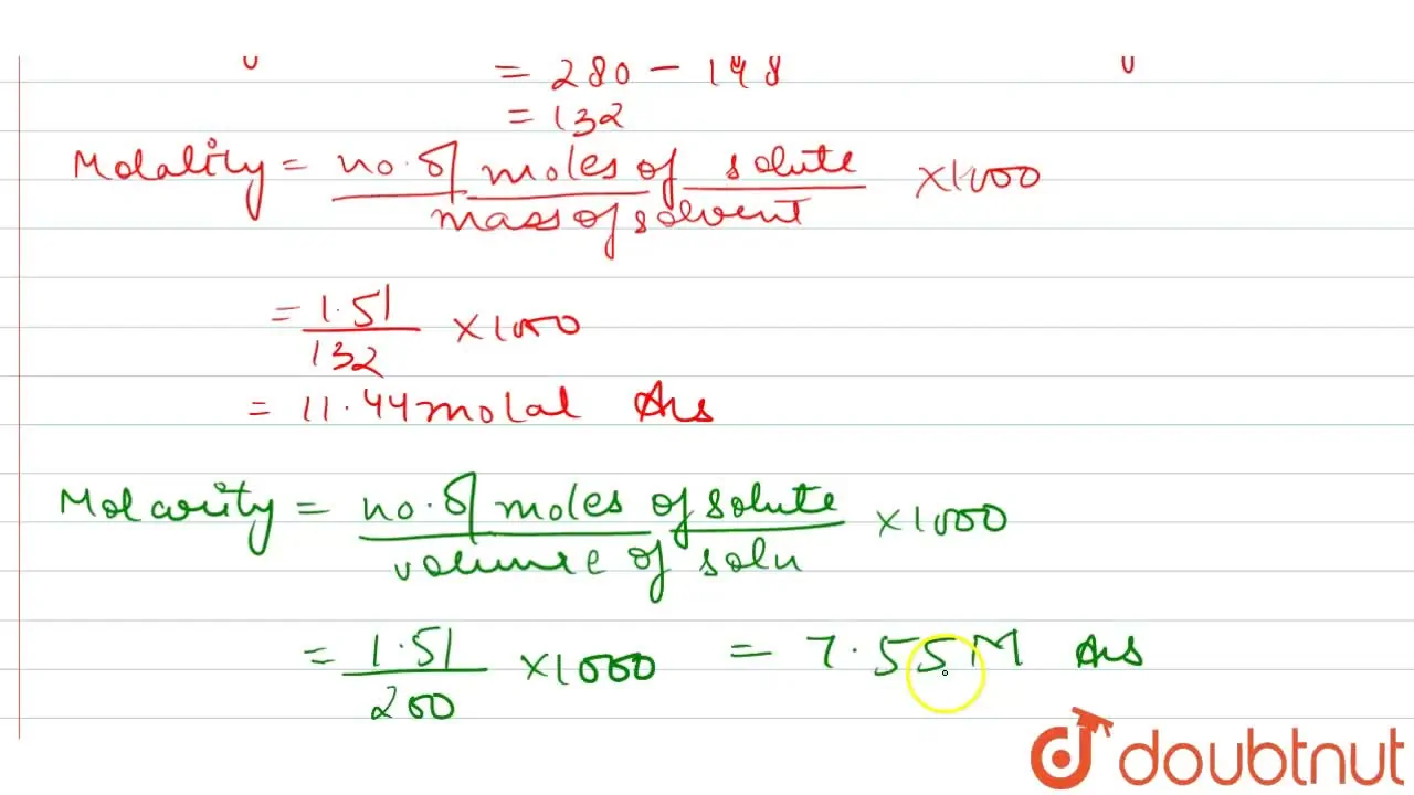 Calculate the molality and molarity of a solution made by mixing equal