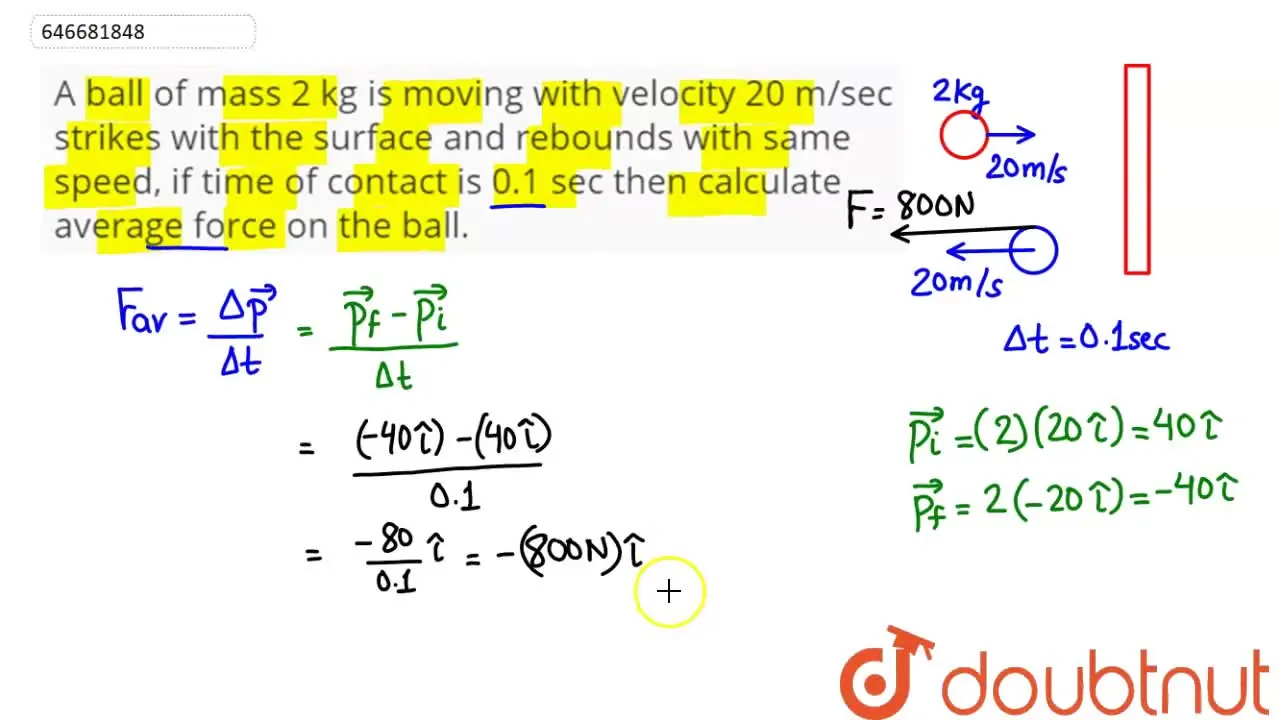A ball of mass 2 kg is moving with velocity 20 m/sec strikes with the