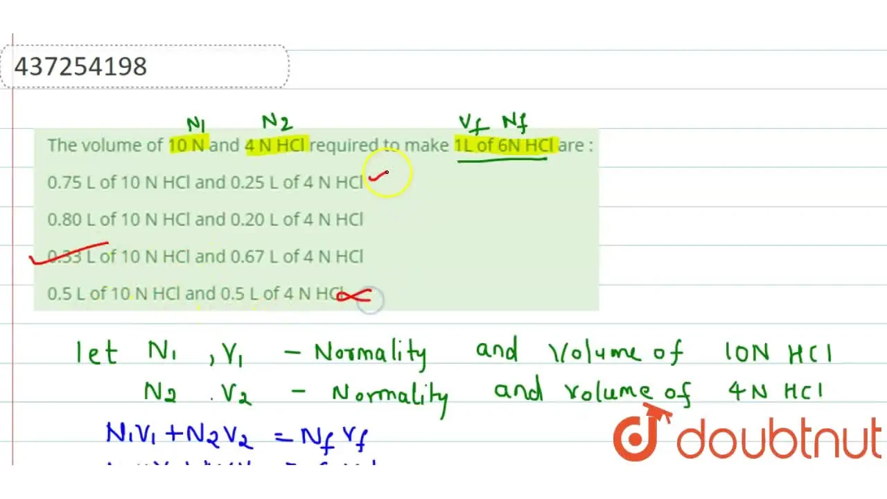 [Kannada] 0.33 L of 10 N HCl and 0.67 L of 4 N HCl