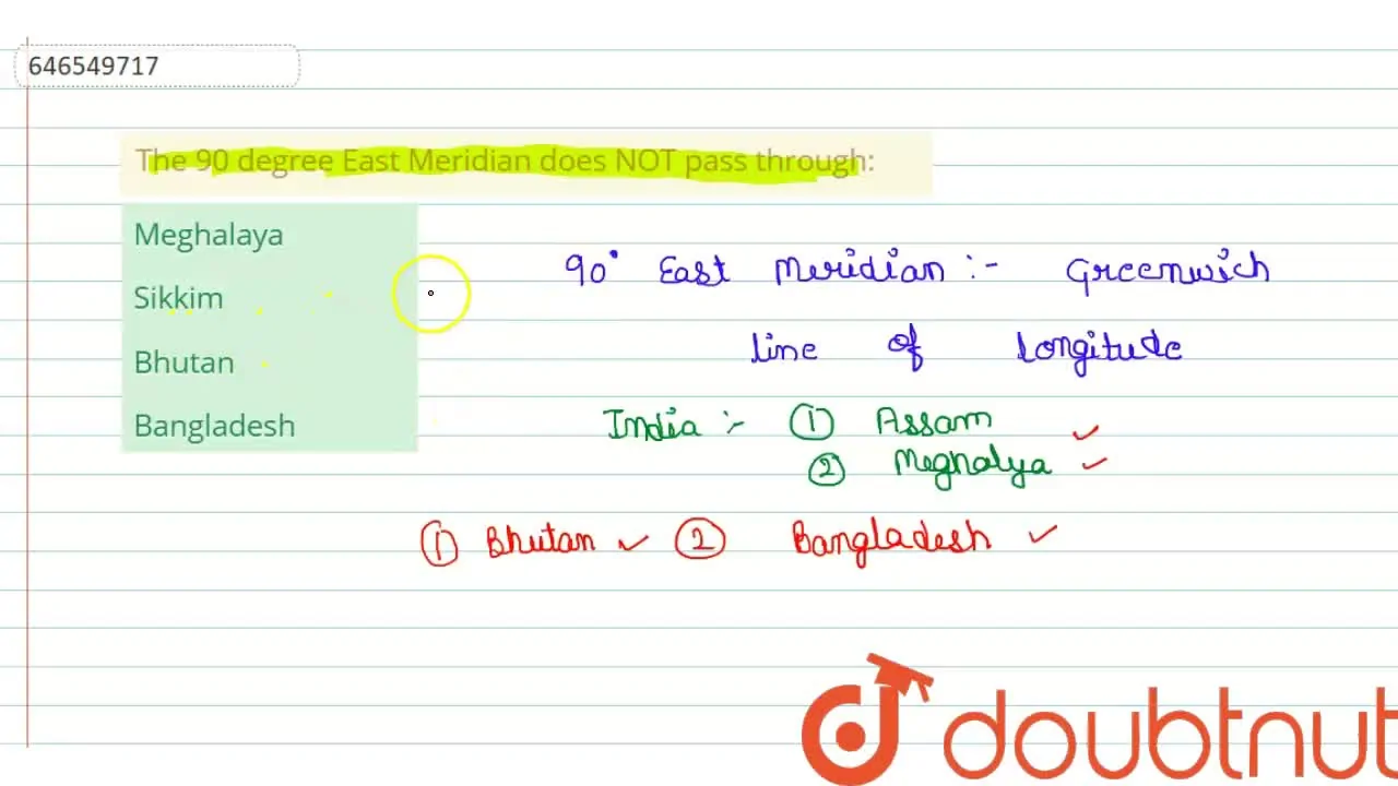 The 90 degree East Meridian does NOT pass through: