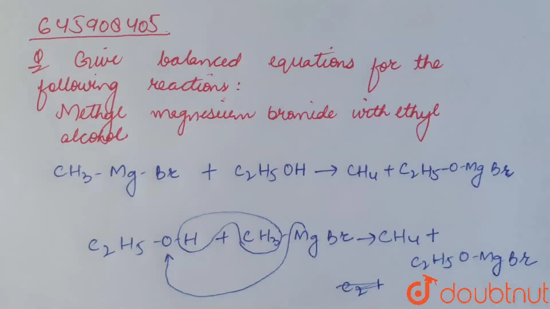 Give balanced equations for the following reactions : Methyl magne