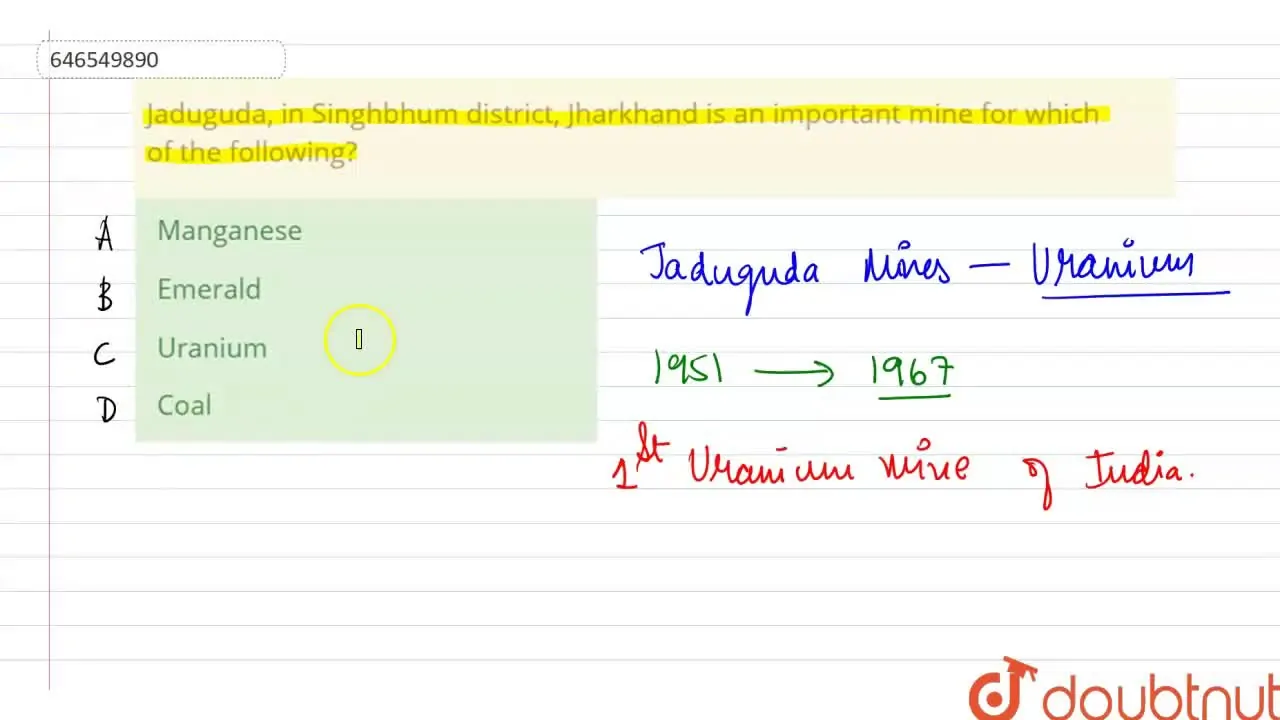 Jaduguda, in Singhbhum district, Jharkhand is an important mine for wh