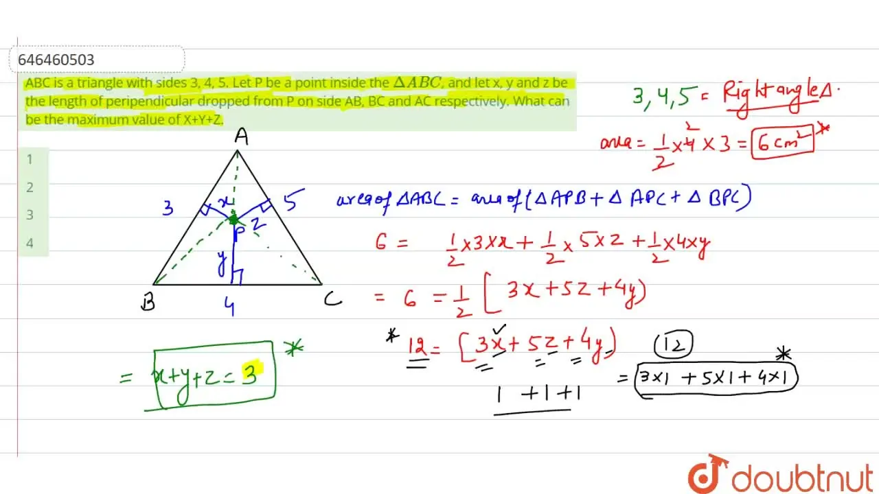 ABC is a triangle with sides 3, 4, 5. Let P be a point inside the Delt