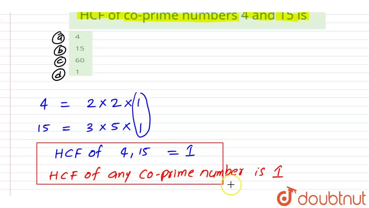 [Telugu] HCF of co-prime numbers 4 and 15 is