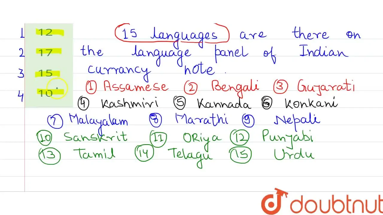 How many languages are there on the language panel of Indian currency