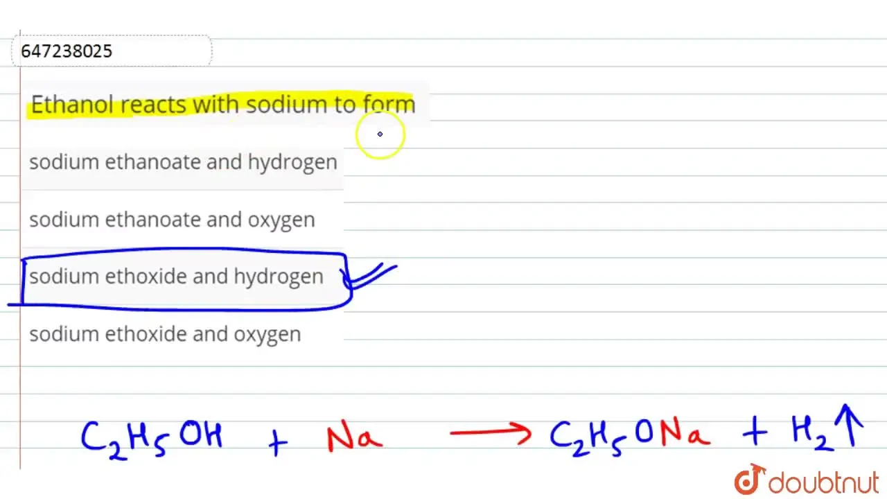 Ethanol reacts with sodium to form