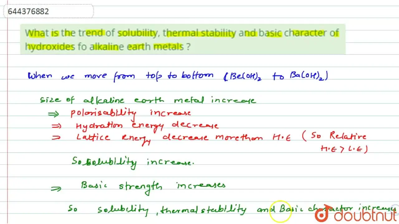 What is the trend of solubility, thermal stability and basic character