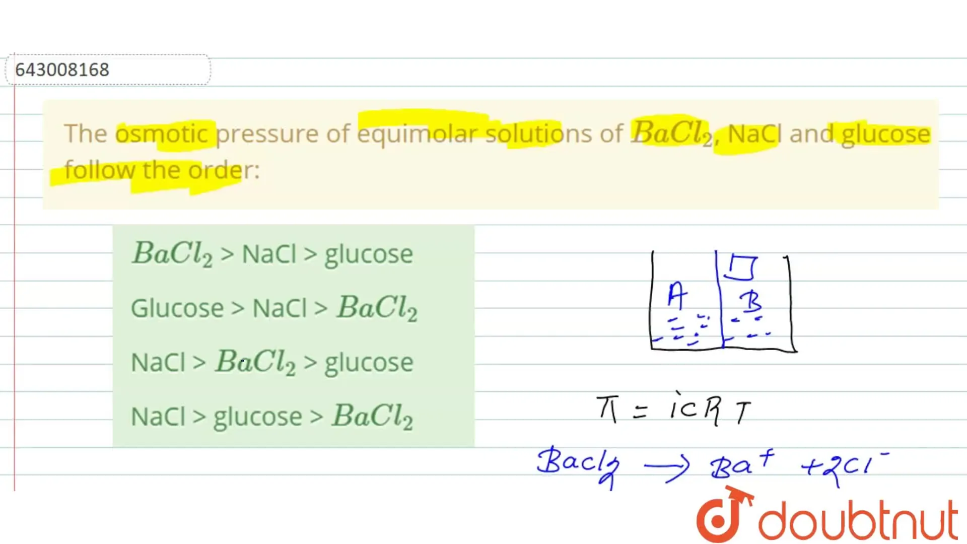 [Odia] The osmotic pressure of equimolar solutions of BaCl2, NaCl and