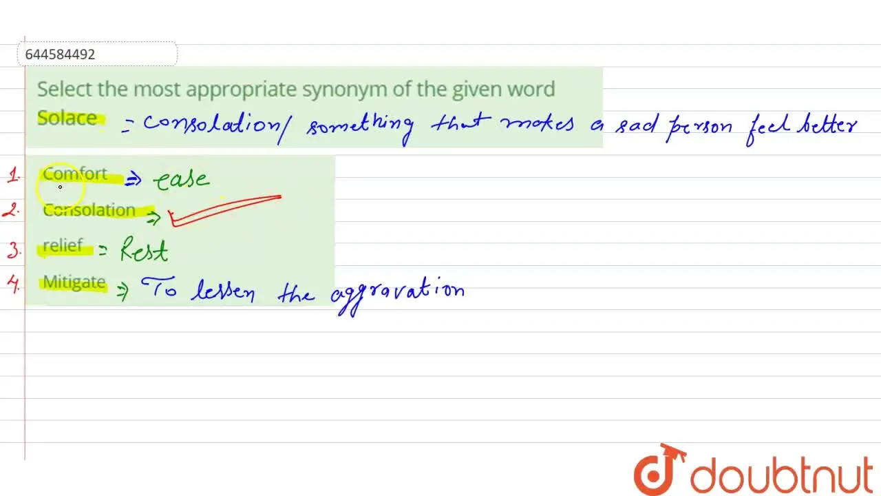 Select the most appropriate synonym of the given word Solace