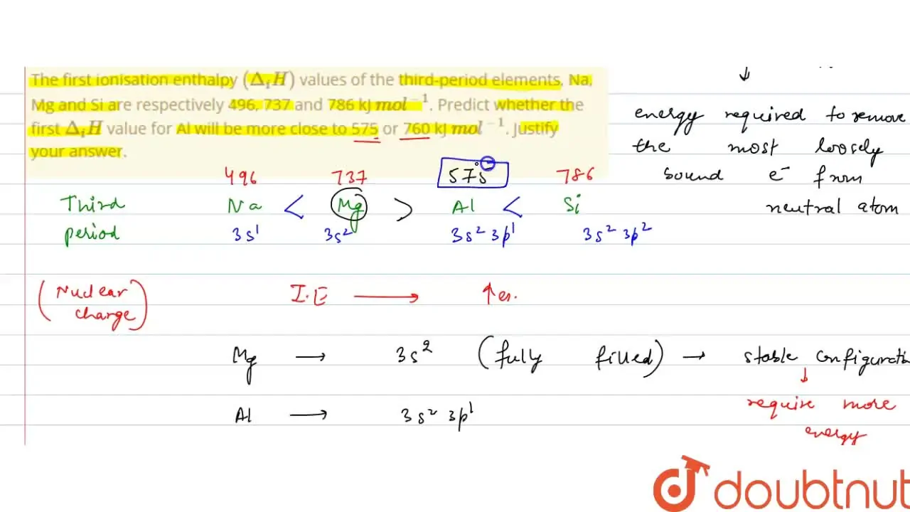 [Punjabi] The first ionisation enthalpy (Delta(i)H) values of the thir