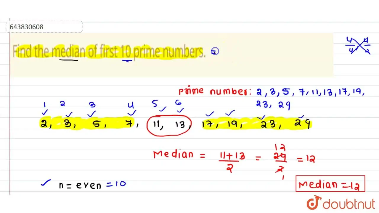 [Telugu] Find the median of first 10 prime numbers.