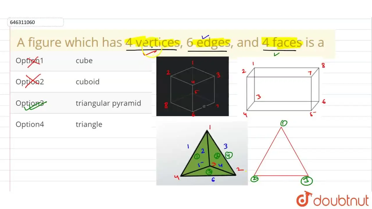 A figure which has 4 vertices, 6 edges, and 4 faces is a