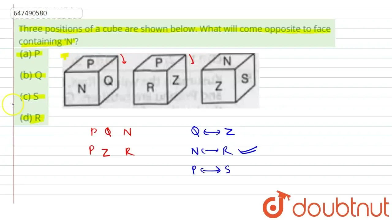 Three positions of a cube are shown below. What will come opposite to